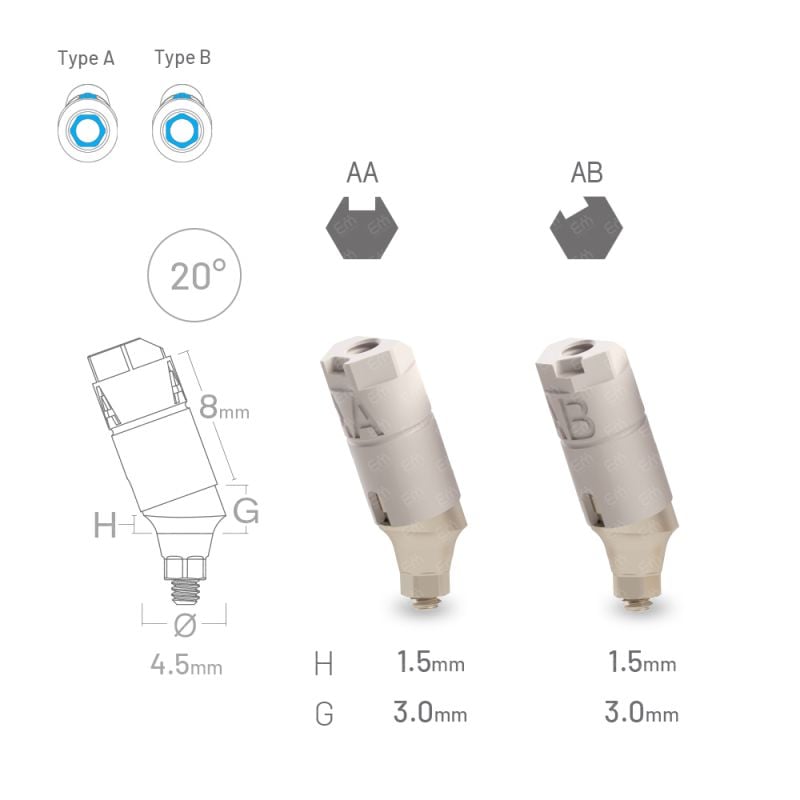 20º Angled Scan Post - Height 1.5 mm compatible with Osstem® TSII/TSIII SA/SOI Ø3.0 - Ø3.5 CC NP ...